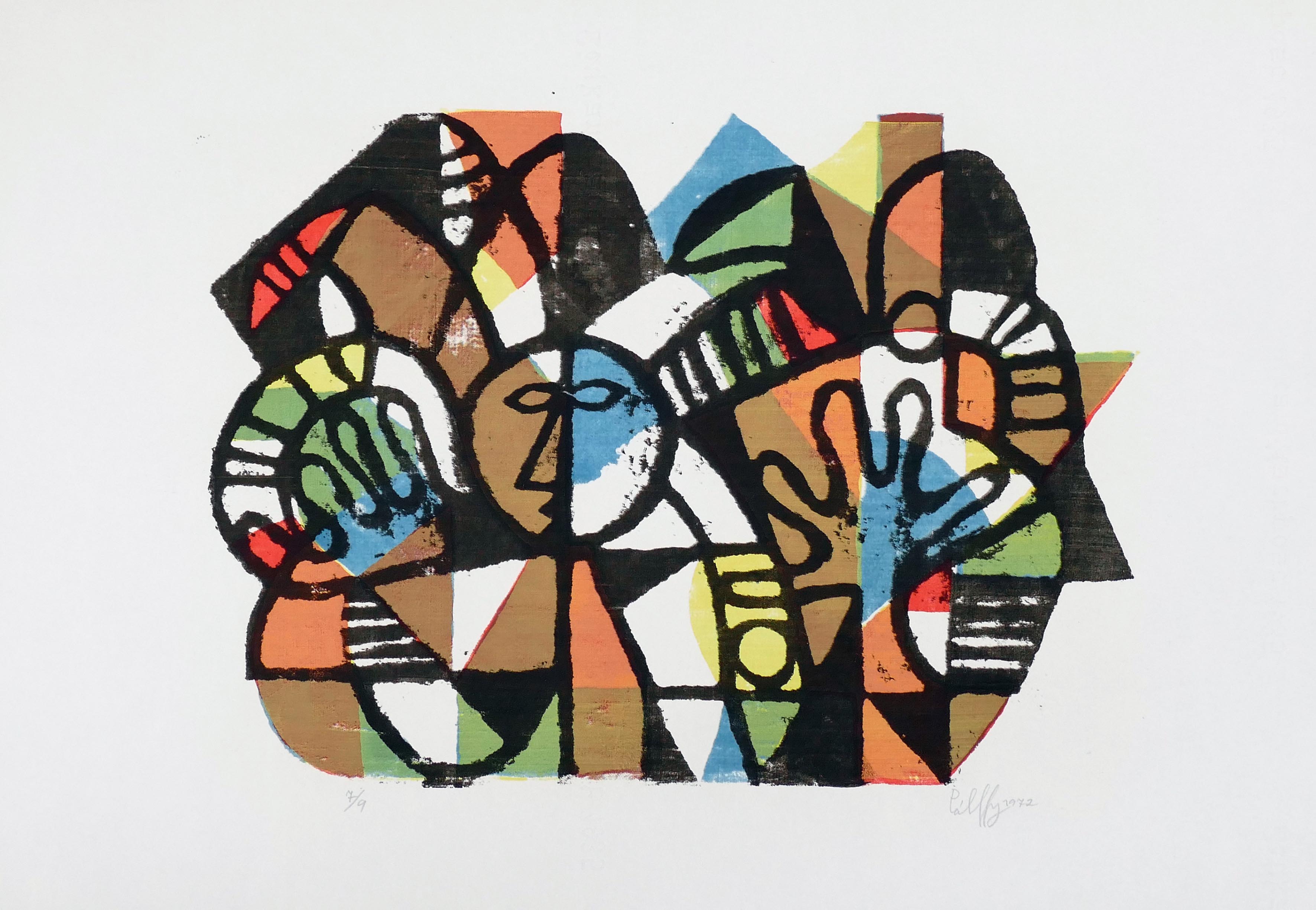 Peter PALFFY - Hommage an Fernand Leger aus 1972 - Farbholzschnitt ...